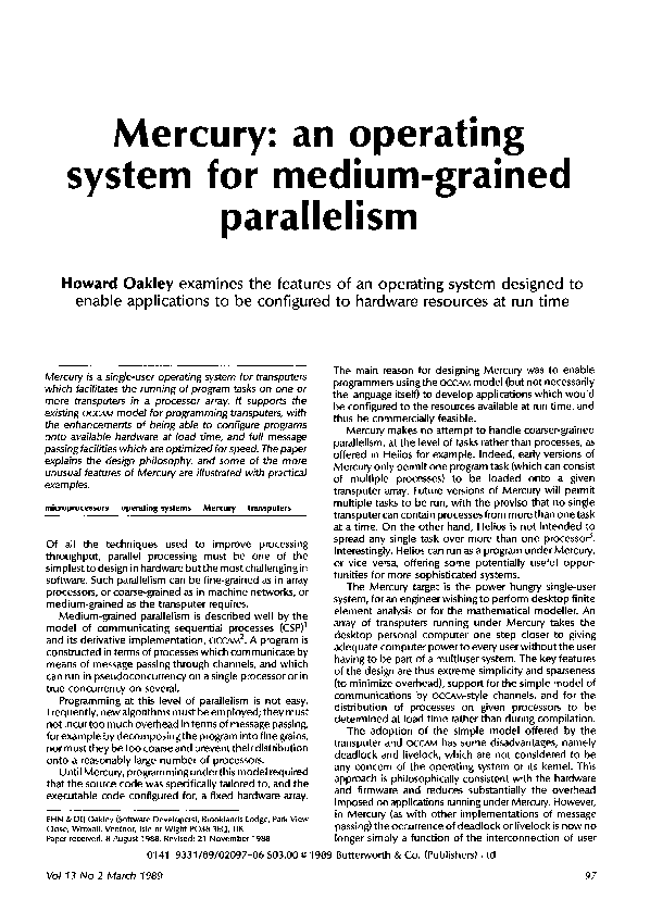 (PDF) Mercury: an operating system for medium-grained parallelism