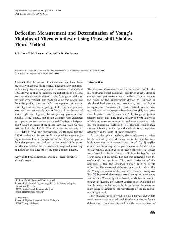 (PDF) Deflection Measurement and Determination of Young’s Modulus of ...