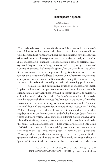 (PDF) Shakespeare's Speech