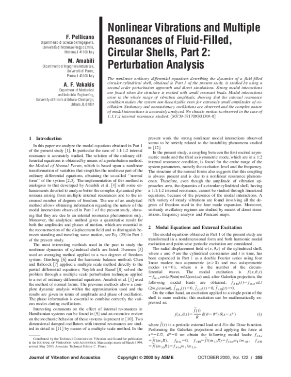 (PDF) Nonlinear Vibrations and Multiple Resonances of Fluid-Filled, Circular Shells, Part 1 ...