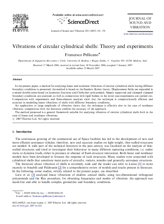 (PDF) Vibrations of circular cylindrical shells: Theory and experiments | Francesco Pellicano ...
