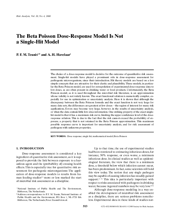(PDF) The Beta Poisson Dose-Response Model Is Not a Single-Hit Model