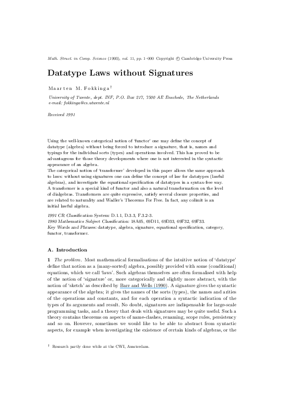 (PDF) Datatype laws without signatures