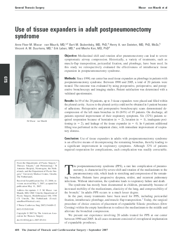 (PDF) Intrathoracic tissue expanders for postpneumonectomy syndrome ...