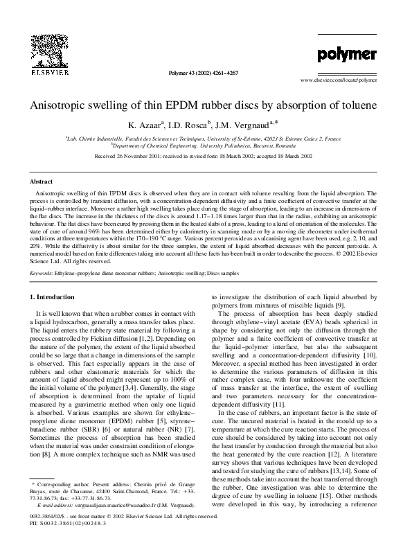 (PDF) Anisotropic swelling of thin EPDM rubber discs by absorption of ...