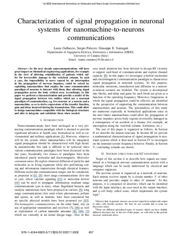 Pdf Characterization Of Signal Propagation In Neuronal Systems For