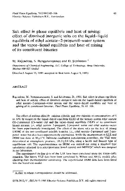 (PDF) Salt effect in phase equilibria and heat of mixing: effect of ...