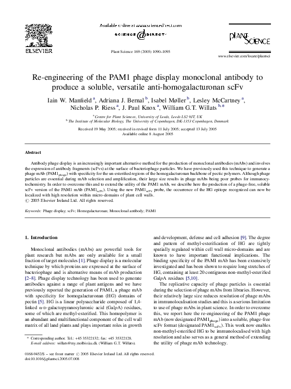 (PDF) Re-engineering of the PAM1 phage display monoclonal antibody to produce a soluble ...