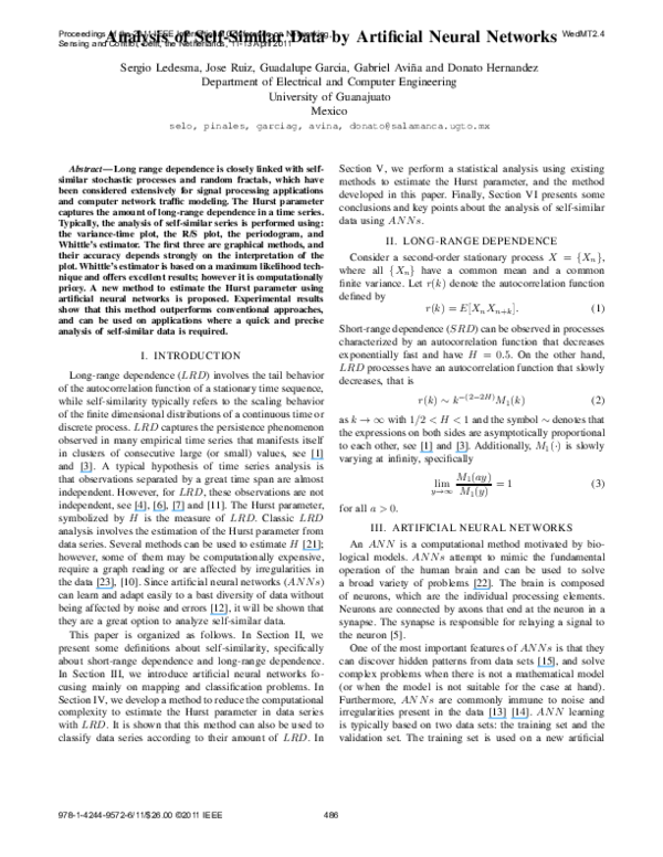 Pdf Analysis Of Self Similar Data By Artificial Neural Networks