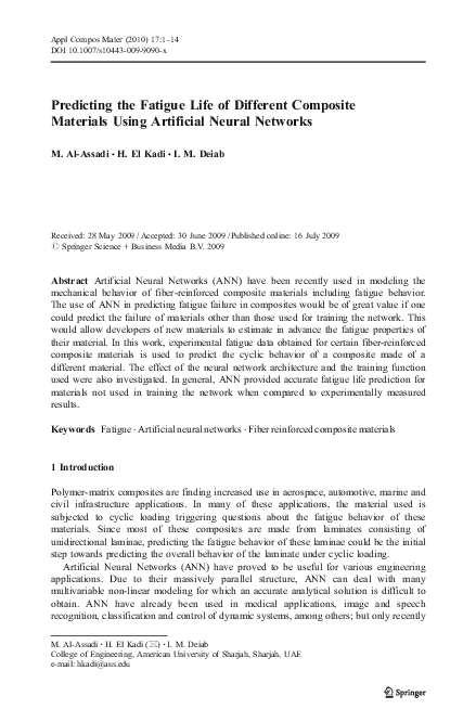 Pdf Predicting The Fatigue Life Of Different Composite Materials Using Artificial Neural Networks