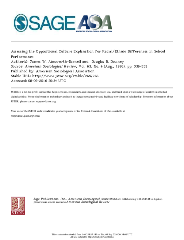 (PDF) Assessing the Oppositional Culture Explanation for Racial/Ethnic ...