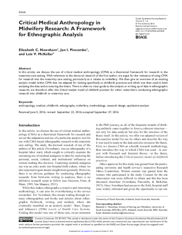 (PDF) Critical Medical Anthropology in Midwifery Research: A Framework ...