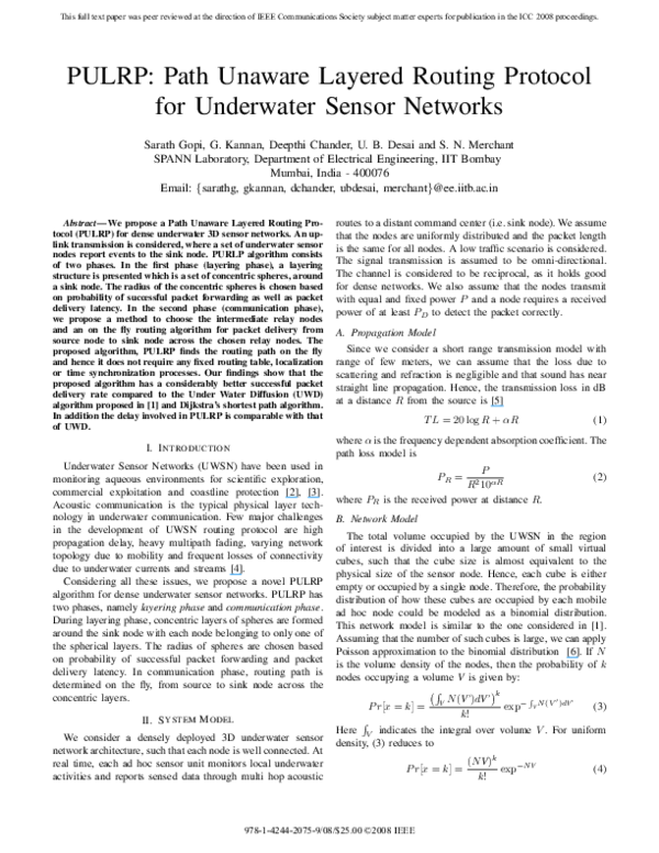 Pdf Pulrp Path Unaware Layered Routing Protocol For Underwater