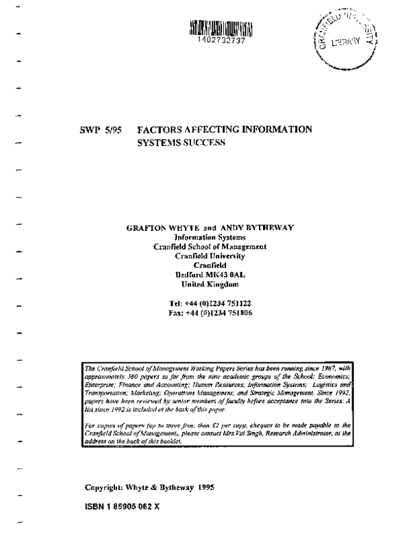 Pdf Factors Affecting Information Systems Success