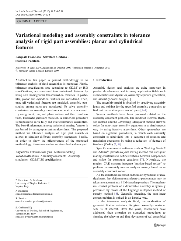 Pdf Variational Modeling And Assembly Constraints In Tolerance Analysis Of Rigid Part