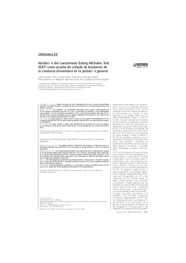 (PDF) Validación del cuestionario Eating Attitudes Test (EAT) como ...