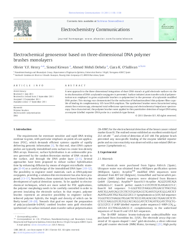 (PDF) Electrochemical genosensor based on three-dimensional DNA polymer ...