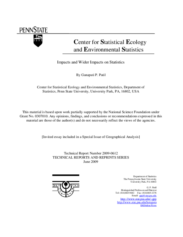 (PDF) Center for Statistical Ecology and Environmental Statistics