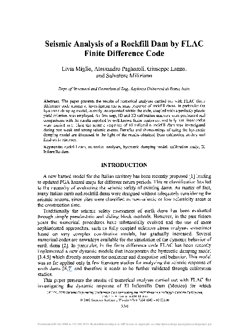 Pdf Seismic Analysis Of A Rockfill Dam By Flac Finite Difference Code