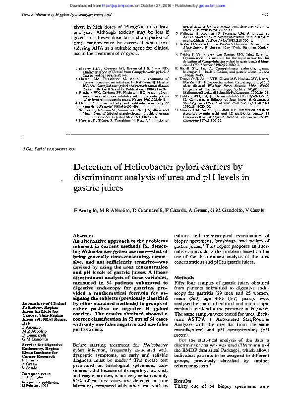 (PDF) Detection of Helicobacter pylori carriers by discriminant ...