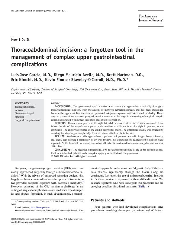 (PDF) Thoracoabdominal incision: a forgotten tool in the management of ...