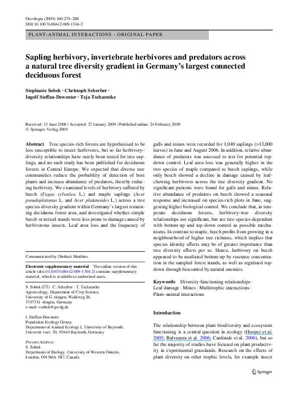(PDF) Sapling herbivory, invertebrate herbivores and predators across a ...