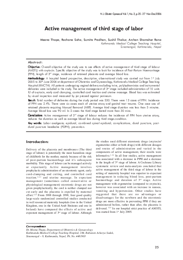 (PDF) Active management of third stage of labor
