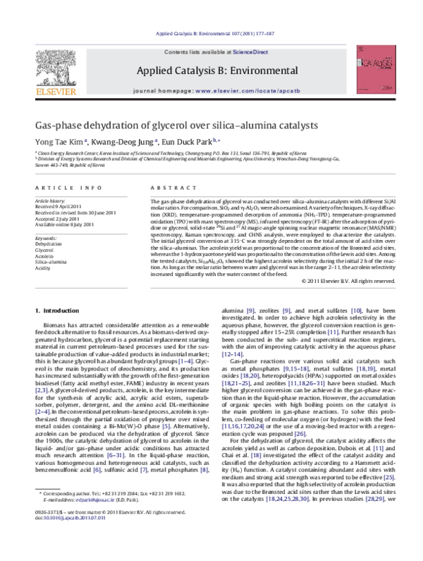 (PDF) Gas-phase dehydration of glycerol over silica–alumina catalysts