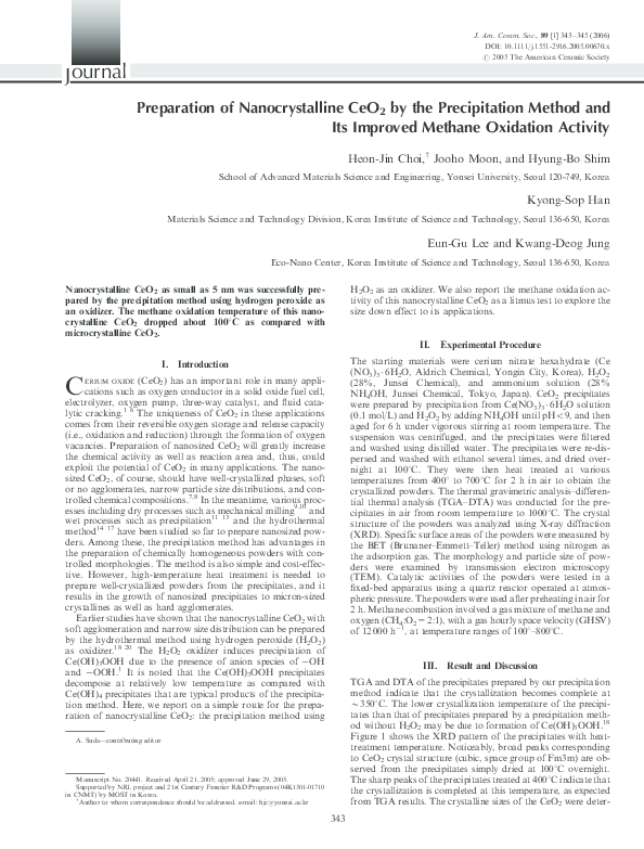 (PDF) Preparation of Nanocrystalline CeO2 by the Precipitation Method ...