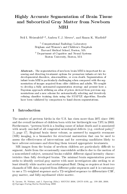 (PDF) Highly Accurate Segmentation of Brain Tissue and Subcortical Gray Matter from Newborn MRI