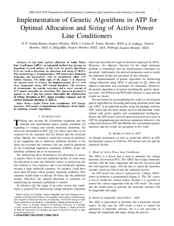 Pdf Implementation Of Genetic Algorithms In Atp For Optimal Allocation And Sizing Of Active