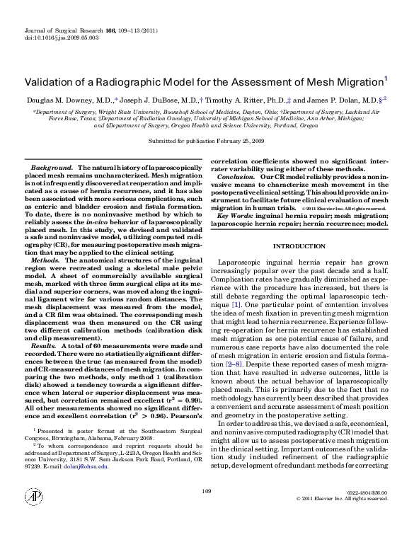 (PDF) Validation of a Radiographic Model for the Assessment of Mesh ...