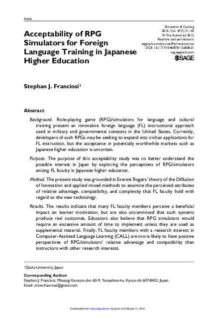(PDF) Acceptability of RPG Simulators for Foreign Language Training in ...