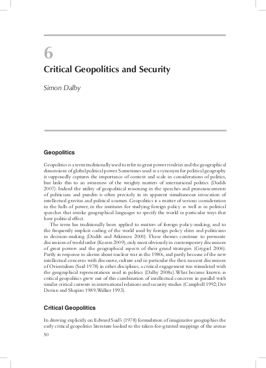 (PDF) Critical geopolitics and security