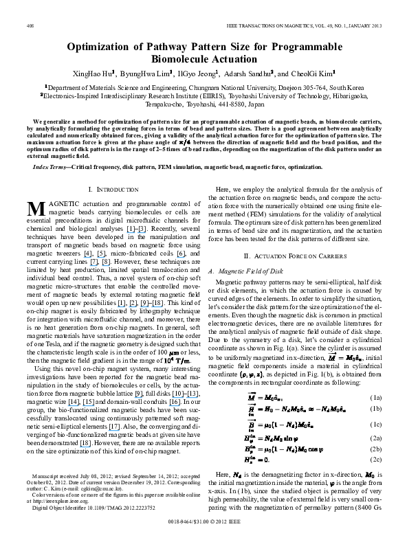 (PDF) Optimization of Pathway Pattern Size for Programmable Biomolecule ...