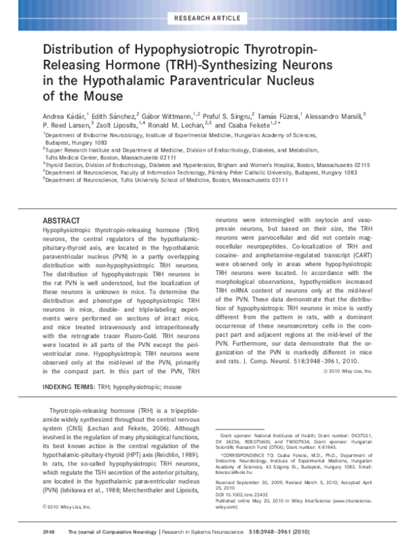 (PDF) Distribution of hypophysiotropic thyrotropin-releasing hormone ...