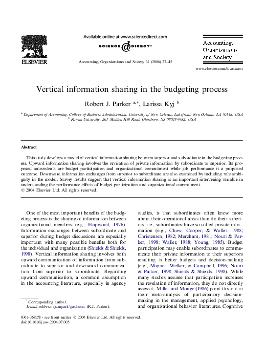 (PDF) Vertical information sharing in the budgeting process