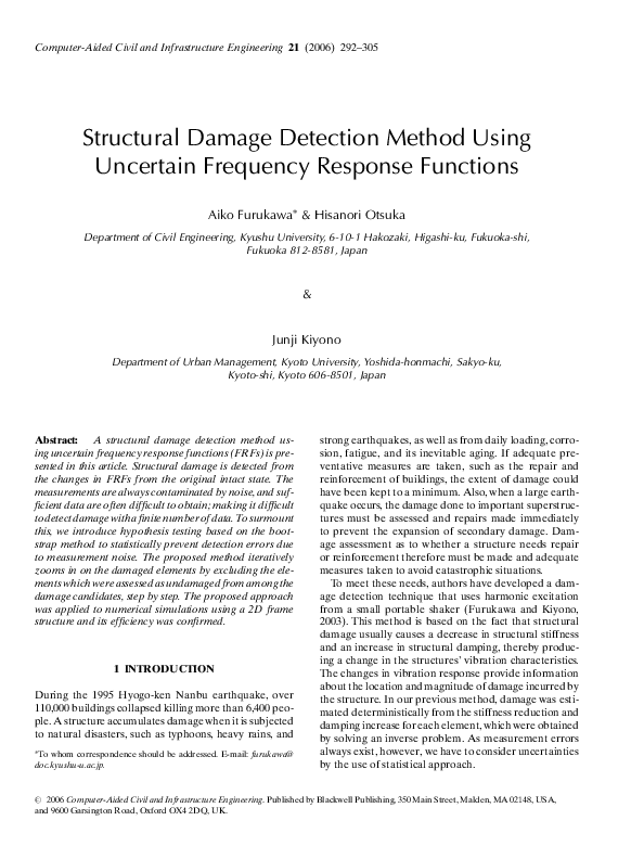 (PDF) Structural Damage Detection Method Using Uncertain Frequency Response Functions