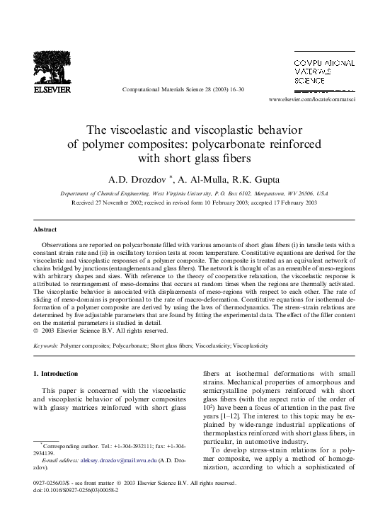 Pdf The Viscoelastic And Viscoplastic Behavior Of Polymer Composites Polycarbonate Reinforced