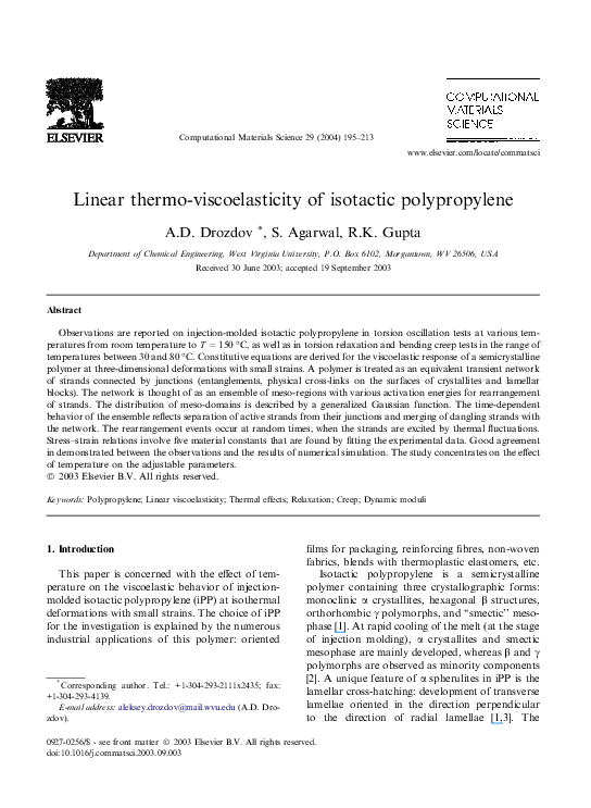 (PDF) Linear thermo-viscoelasticity of isotactic polypropylene