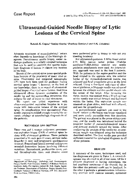 (PDF) Ultrasound-guided needle biopsy of lytic lesions of the cervical ...