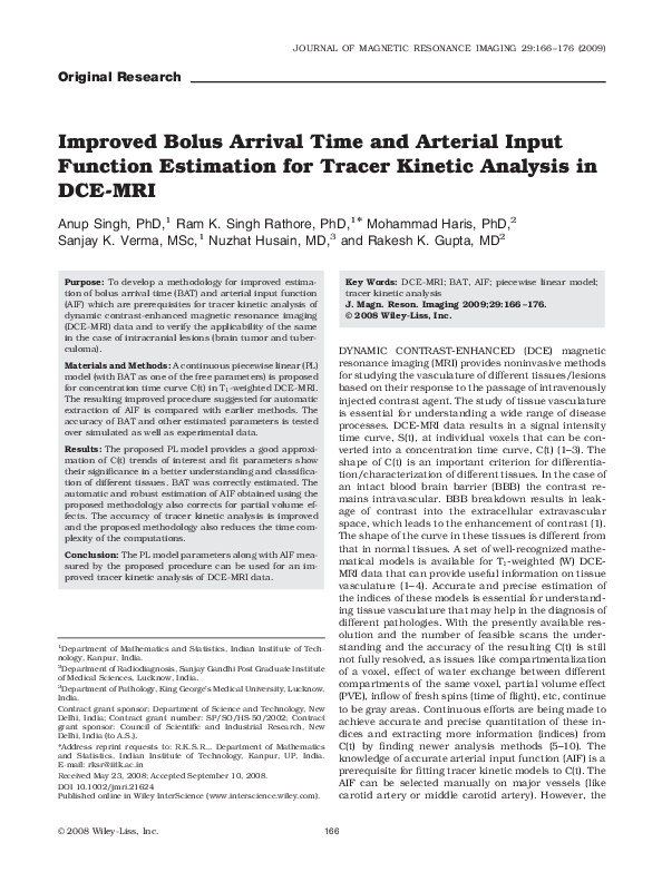 (PDF) Improved bolus arrival time and arterial input function estimation for tracer kinetic ...