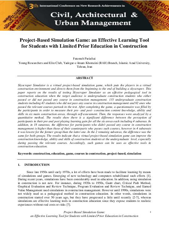 (PDF) Project-Based Simulation Game: an Effective Learning Tool for ...