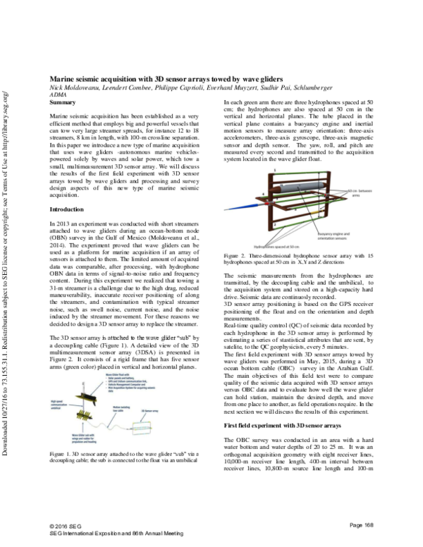 (PDF) Marine seismic acquisition with 3D sensor arrays towed by wave ...