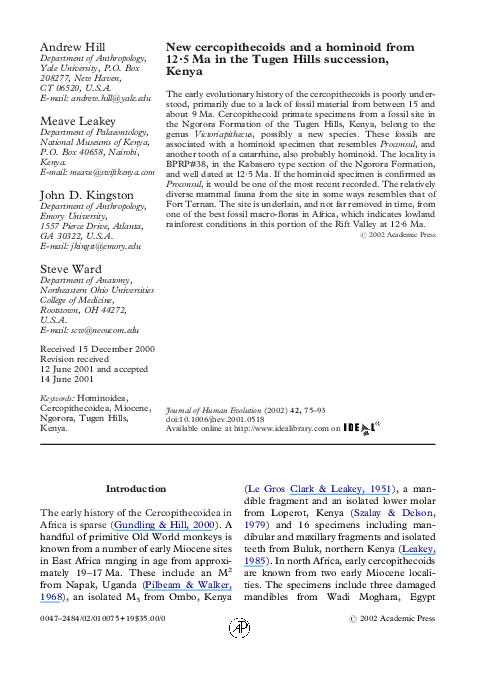 (PDF) New cercopithecoids and a hominoid from 12·5 Ma in the Tugen ...