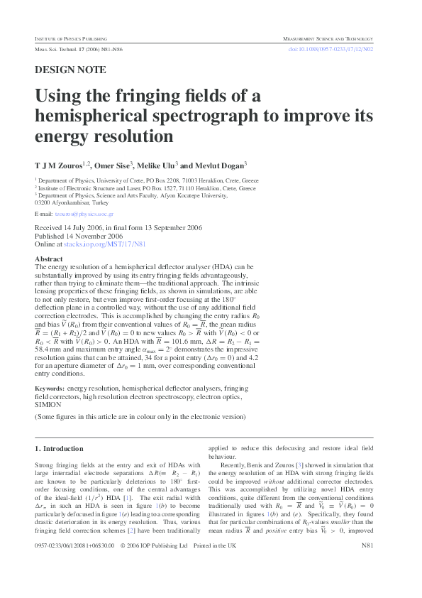 Pdf Design Note Using The Fringing Fields Of A Hemispherical Spectrograph To Improve Its