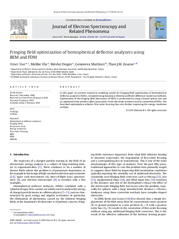 Pdf Fringing Field Optimization Of Hemispherical Deflector Analyzers