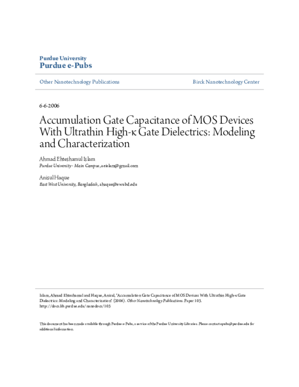(PDF) Accumulation gate capacitance of MOS devices with ultrathin high-κ gate dielectrics ...