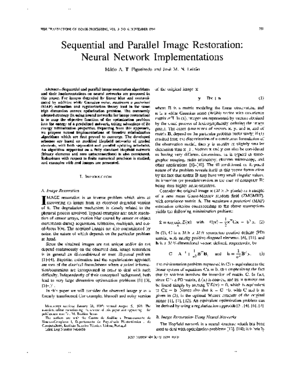 (PDF) Sequential and parallel image restoration: neural network implementations