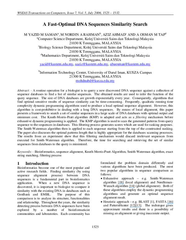 (PDF) A Fast-Optimal DNA Sequences Similarity Search